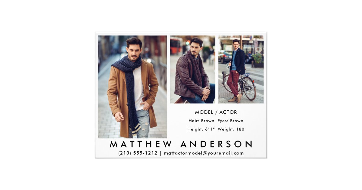 3 Photos Model Actor Comp Card White | Zazzle.com