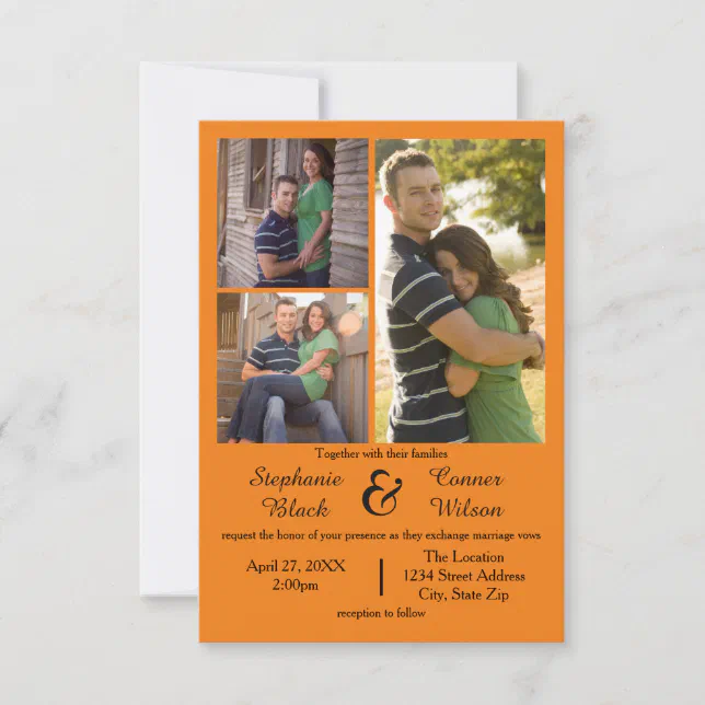3 Photos Orange - 3x5 Wedding Invitation | Zazzle
