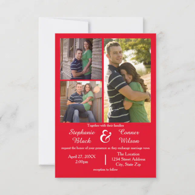 3 Photos Red - 3x5 Wedding Invitation | Zazzle