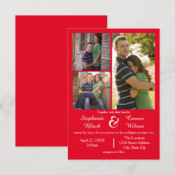 3 Photos Red - 3x5 Wedding Invitation | Zazzle