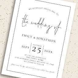 3 Photos Script Line Border QR Black White Wedding Invitation | Zazzle