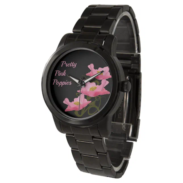 3 Pink Poppy Flowers Numberless Custom Girly Watch | Zazzle