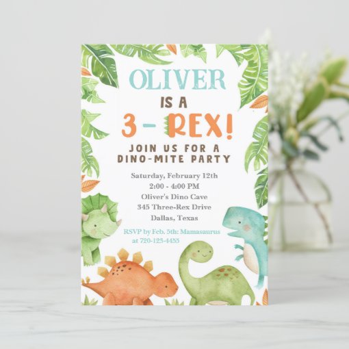 3-Rex Birthday Invitation, Dino 3rd Birthday Invit Invitation | Zazzle