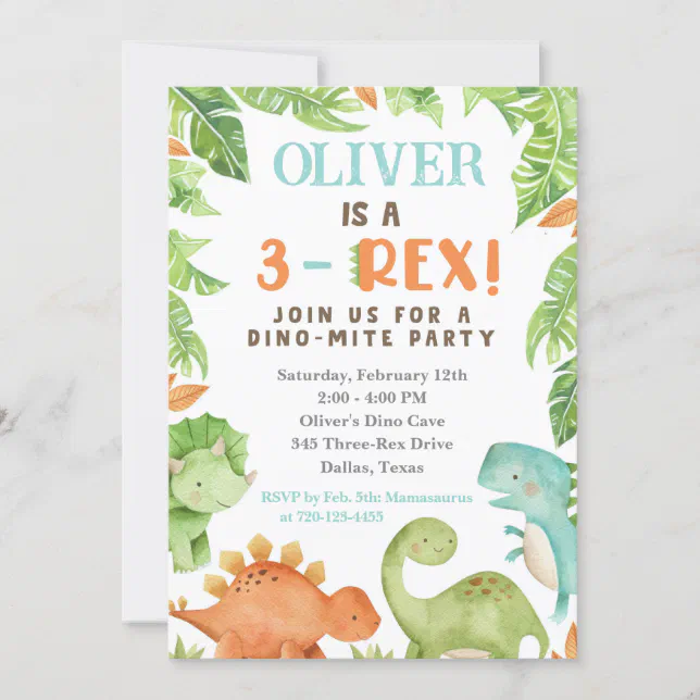 3-Rex Birthday Invitation, Dino 3rd Birthday Invit Invitation | Zazzle