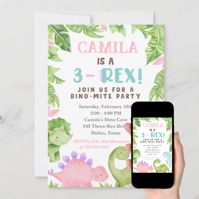 3-Rex Birthday Invitation, Dino 3rd Birthday Invitation | Zazzle
