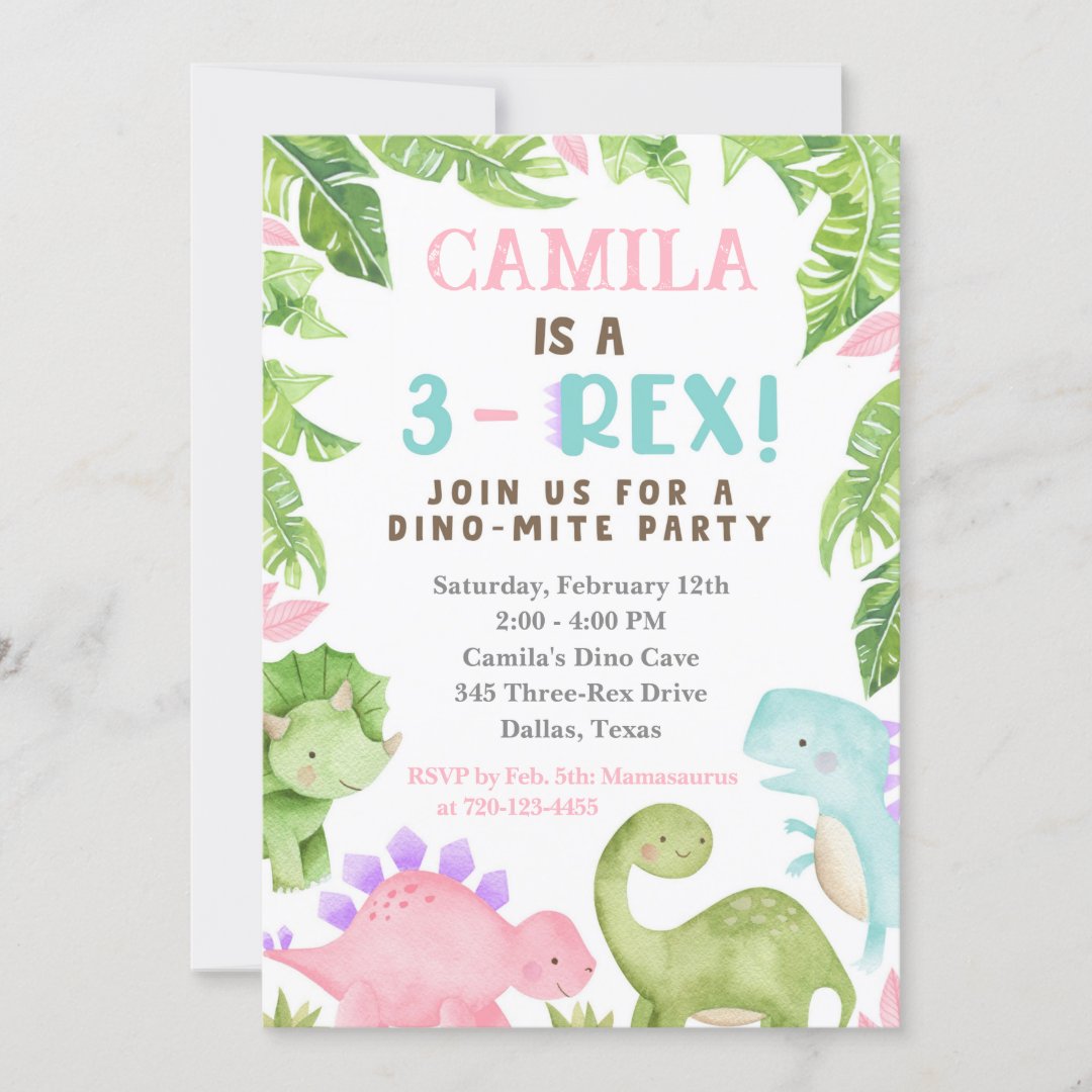3-Rex Birthday Invitation, Dino 3rd Birthday Invitation | Zazzle
