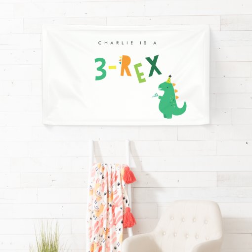 3-Rex Dinosaur 3rd Birthday Party Banner | Zazzle