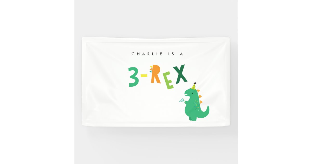 3-Rex Dinosaur 3rd Birthday Party Banner | Zazzle