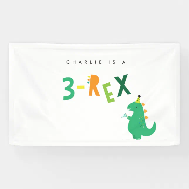 3-Rex Dinosaur 3rd Birthday Party Banner | Zazzle