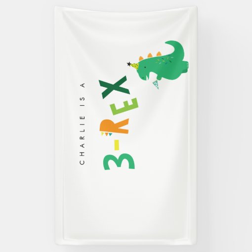 3-Rex Dinosaur 3rd Birthday Party Banner | Zazzle