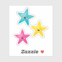 3 Smiling Stars Cute and Whimsical Illustration Sticker | Zazzle