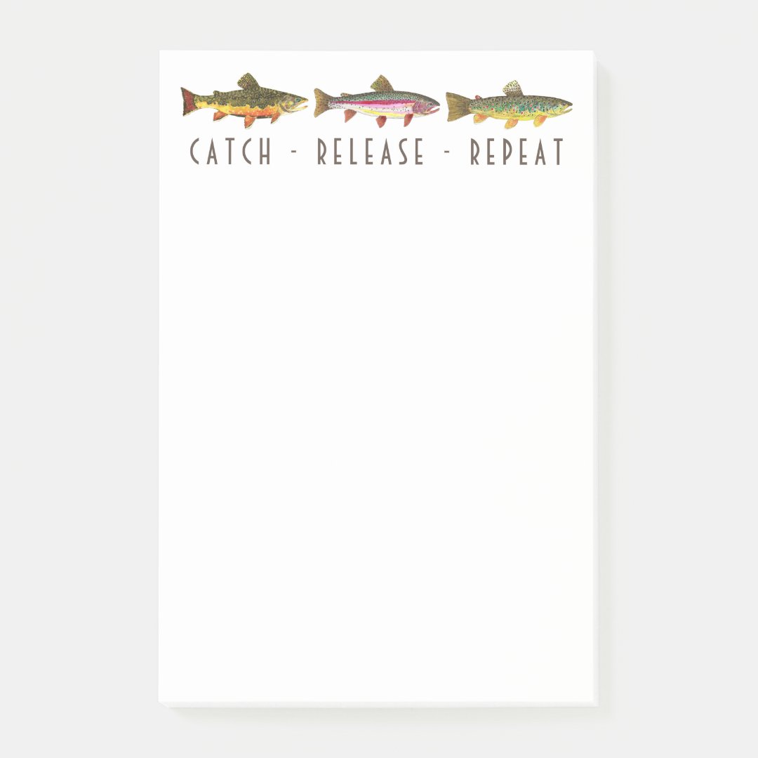 3 Trout Catch Release Repeat Fly Fishing Post-it Notes | Zazzle