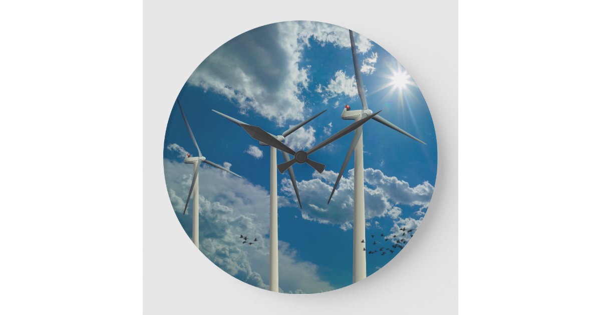 3 Wind Turbines Large Clock | Zazzle