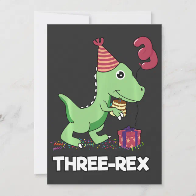 3 Year Old Birthday Boy Dinosaur Three Rex Kids Invitation | Zazzle