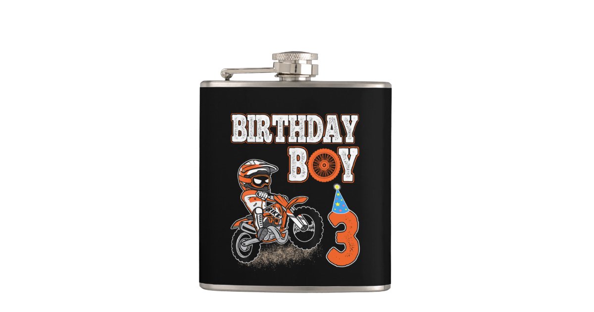 3 Years Old Kid - Birthday Boy - Dirt Bike - Motor Flask | Zazzle