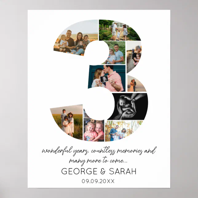 3 Years Together Photo Collage Wedding Anniversary Poster | Zazzle