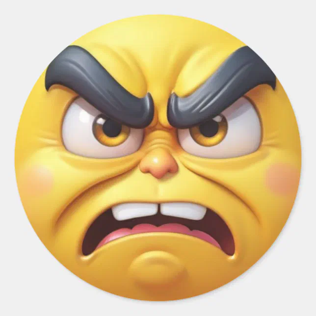 3D Angry Yellow Emoji Classic Round Sticker | Zazzle