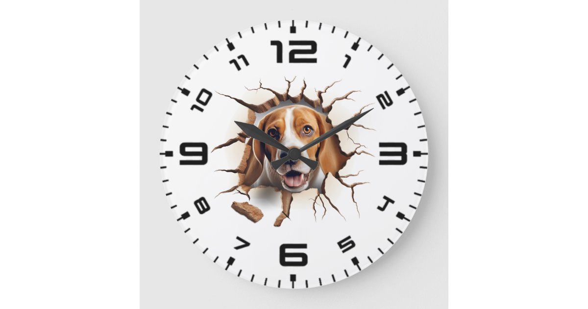 3D Beagle Cracked Hole Large Clock | Zazzle
