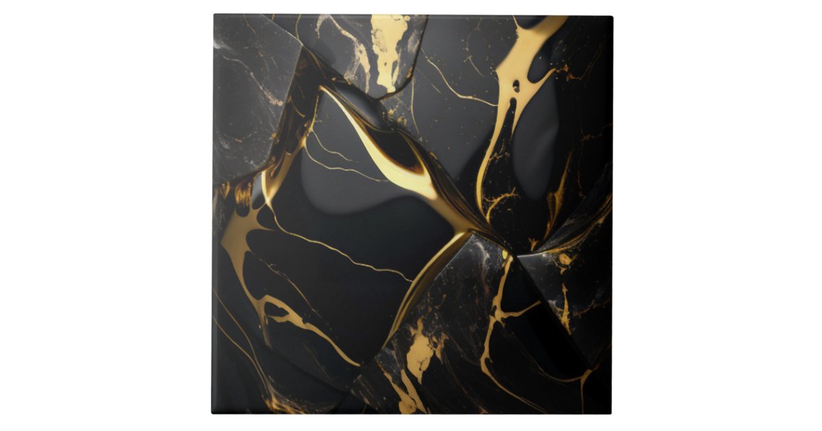 3D Black and Gold Ceramic Tile | Zazzle
