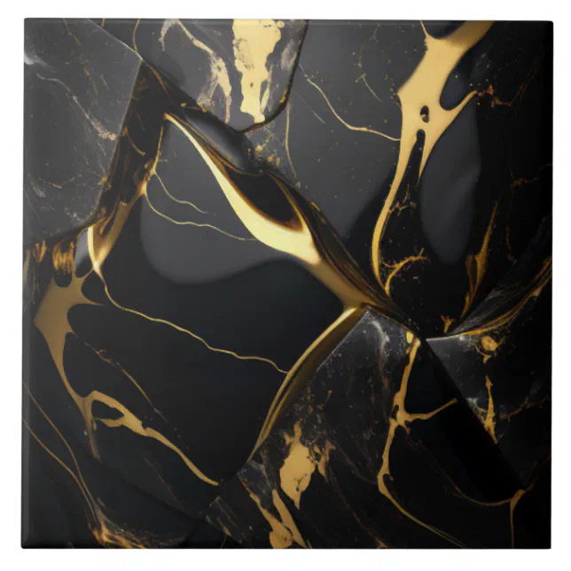 3D Black and Gold Ceramic Tile | Zazzle