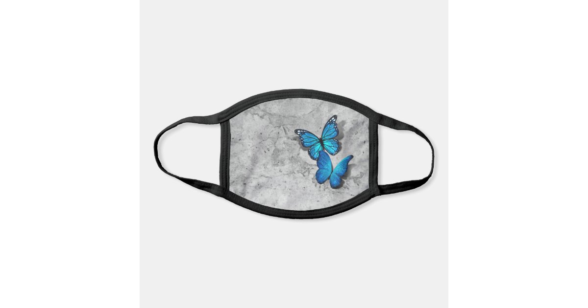 3D Blue Monarch Butterflies Gray Stone Watercolor Face Mask | Zazzle