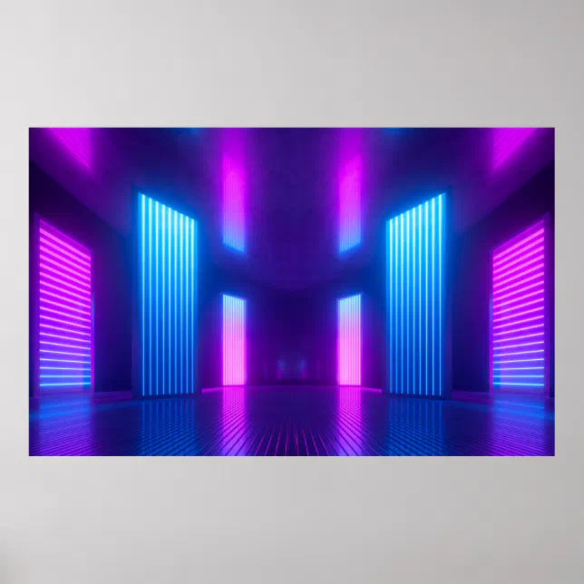3d, blue pink violet neon abstract background, ult poster | Zazzle