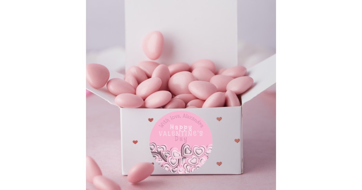 3d Blush Pink Hearts Happy Valentines Day Classic Round Sticker Zazzle