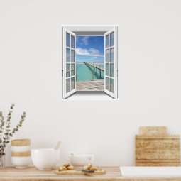 3D Boardwalk Ocean View Fake Window Poster | Zazzle