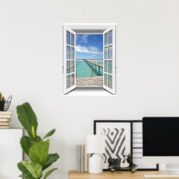3D Boardwalk Ocean View Fake Window Poster | Zazzle