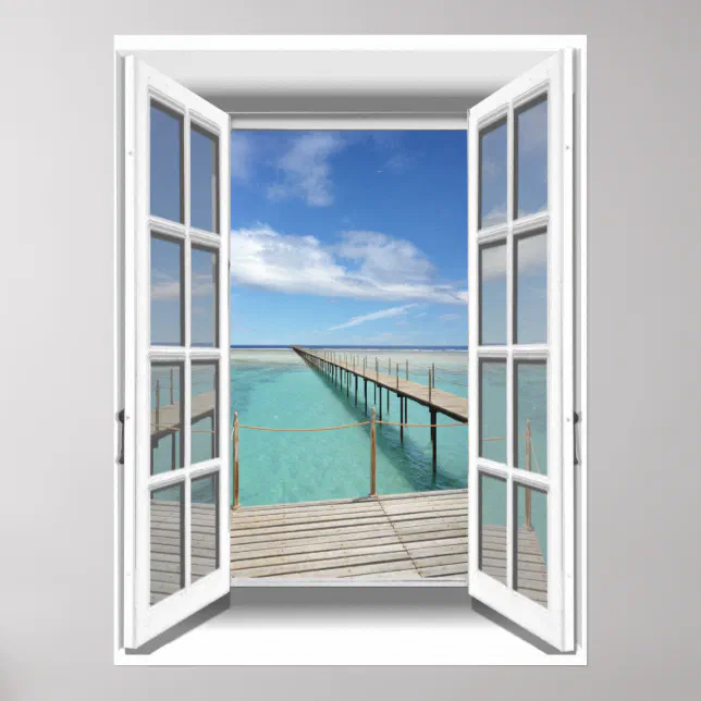 3D Boardwalk Ocean View Fake Window Poster | Zazzle
