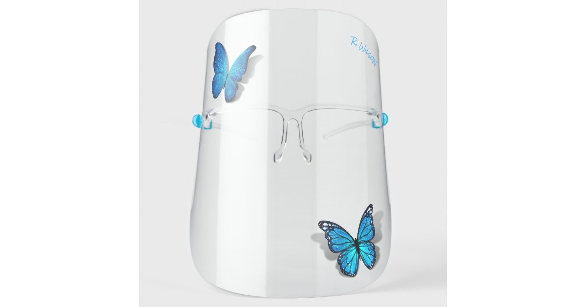 3D Butterfly Blue Teal Watercolor Monogram Elegant Face Shield | Zazzle