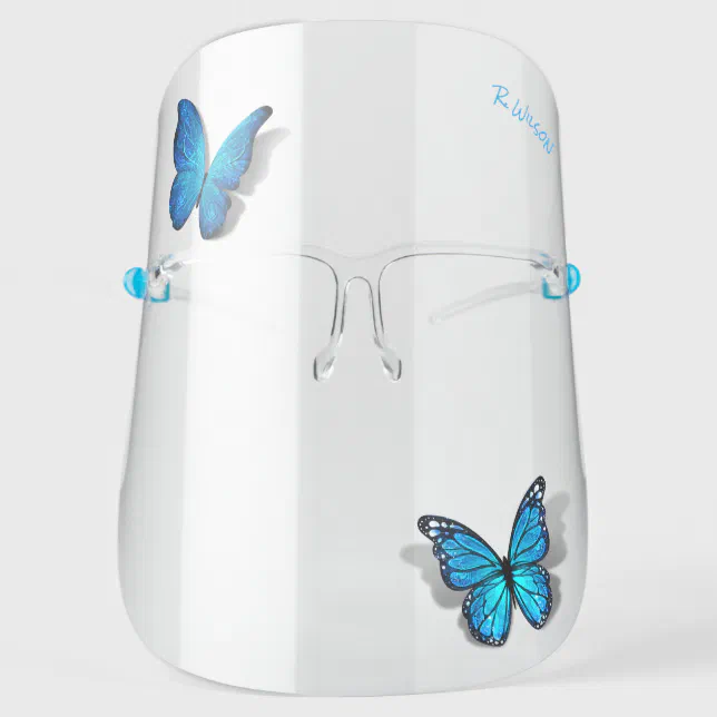 3D Butterfly Blue Teal Watercolor Monogram Elegant Face Shield | Zazzle