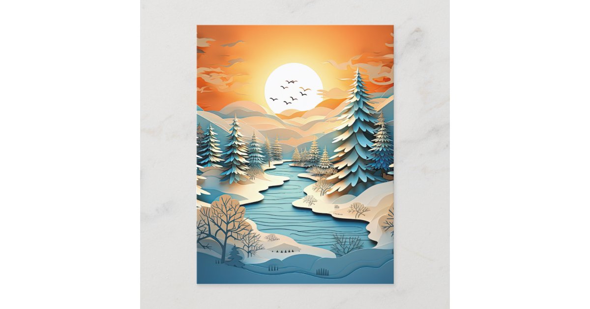 3D Effect Abstract Winter Background Postcard | Zazzle