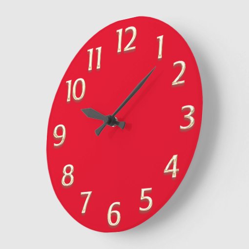3D Effect Gold Champagne Minimalism Modern Red Large Clock | Zazzle