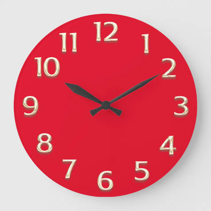 3D Effect Gold Champagne Minimalism Modern Red Large Clock | Zazzle