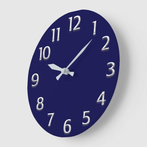 3D Effect Silver GRAY Minimalism Modern Blue Navy Large Clock | Zazzle