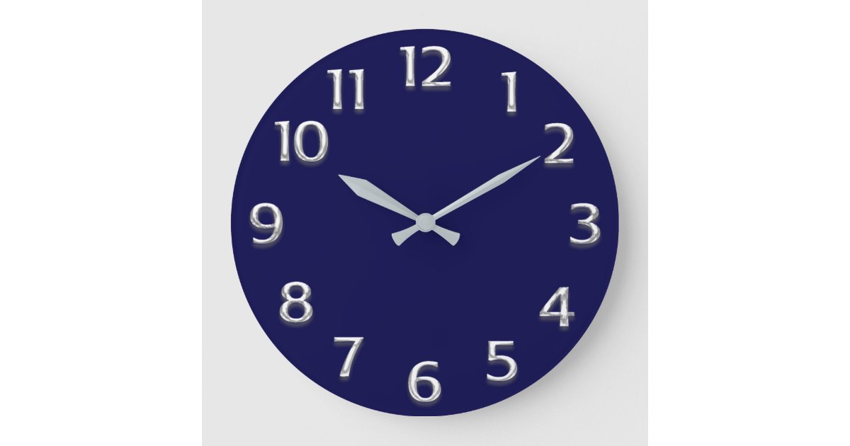 3D Effect Silver GRAY Minimalism Modern Blue Navy Large Clock | Zazzle