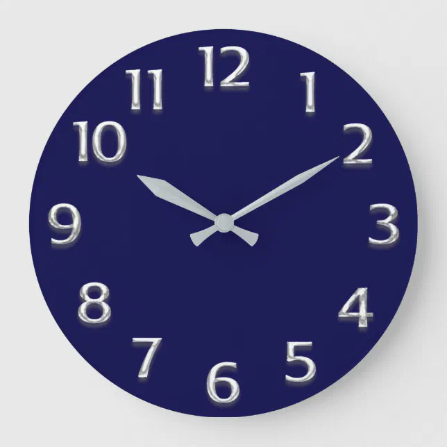 3D Effect Silver GRAY Minimalism Modern Blue Navy Large Clock | Zazzle