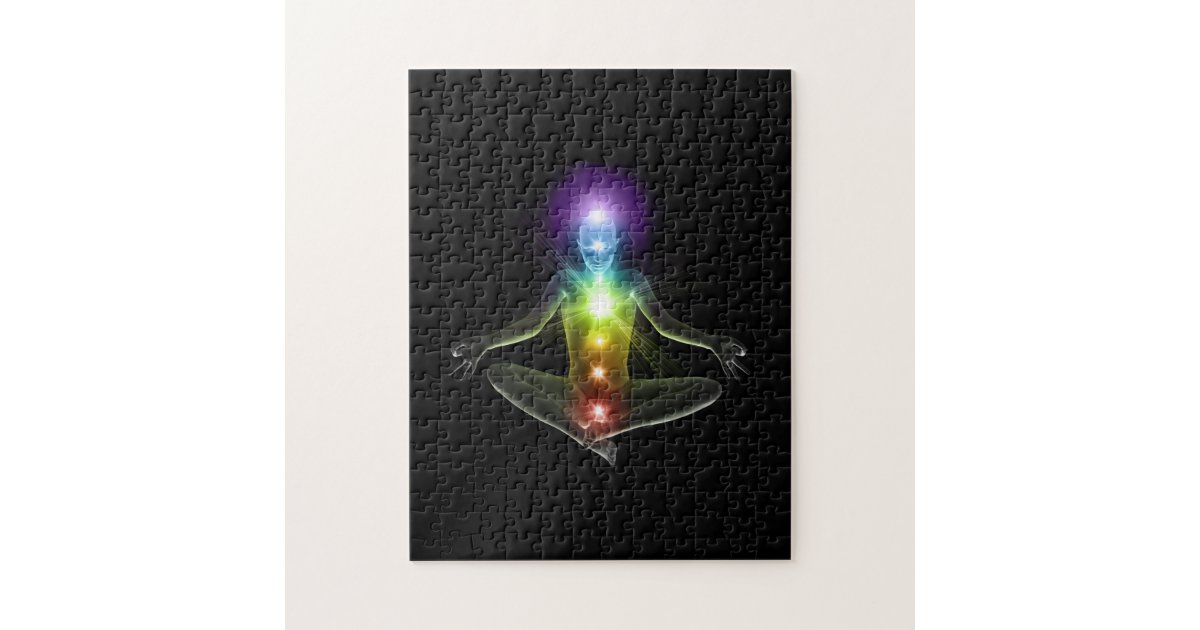 3d human in yoga pose with chakras jigsaw puzzle | Zazzle