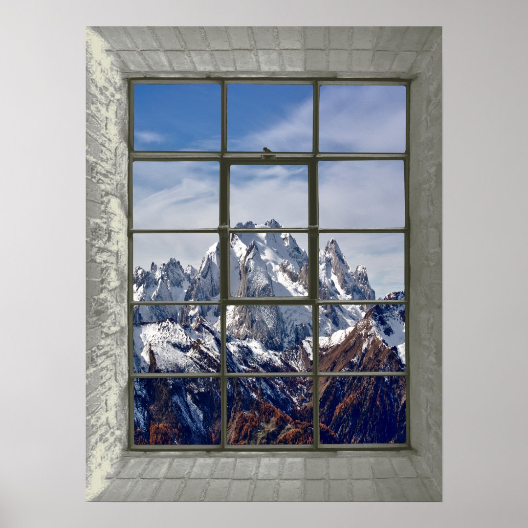 3D Mountains View Fake Window Poster | Zazzle