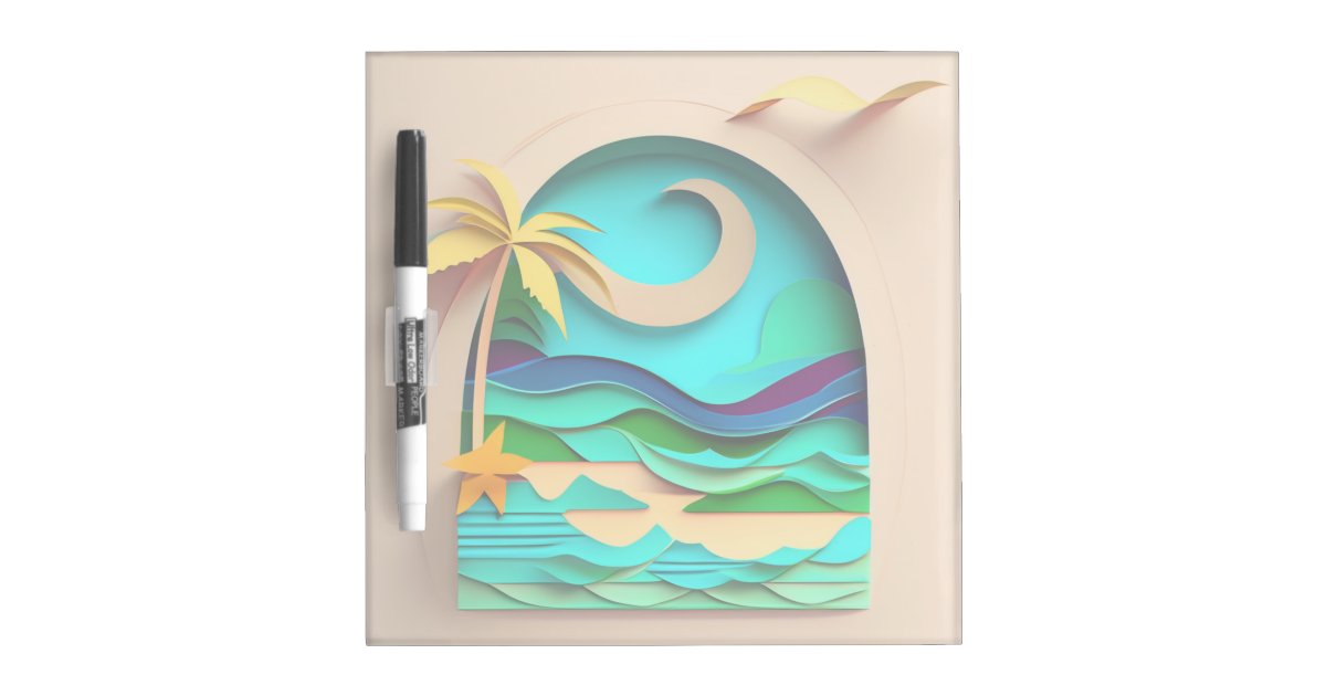 3D Papercraft Tropical Beach Dry Erase Board | Zazzle