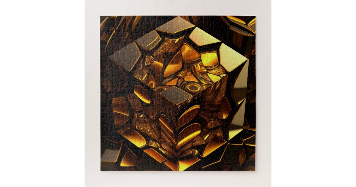 3D rendered cube amber and gold Jigsaw Puzzle | Zazzle