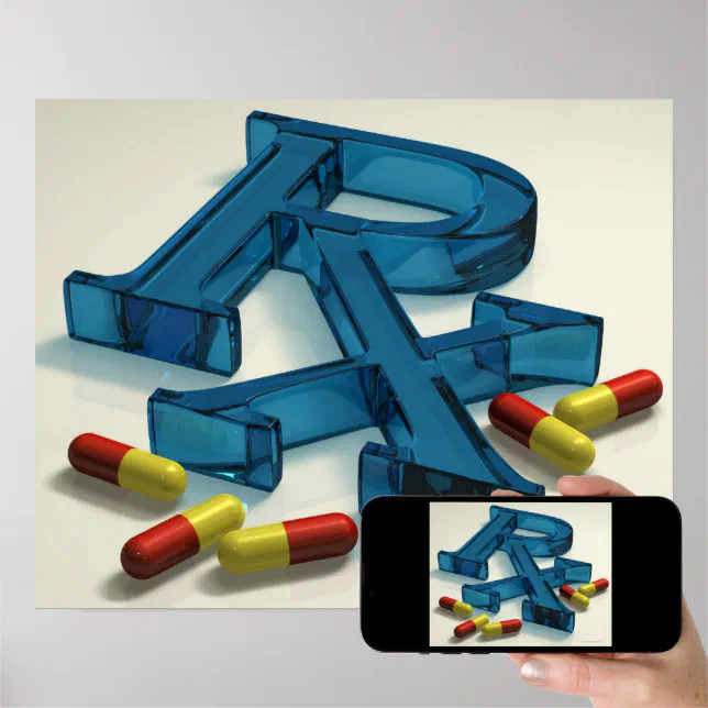 3D RX symbol with capsules Poster | Zazzle
