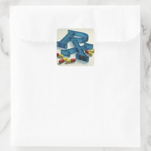 3D RX symbol with capsules Square Sticker | Zazzle
