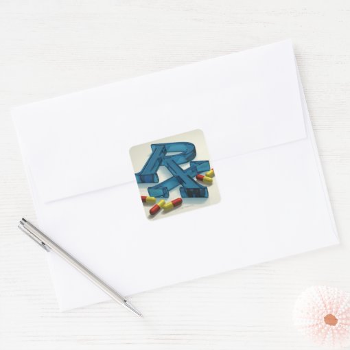 3D RX symbol with capsules Square Sticker | Zazzle