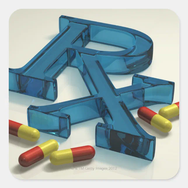 3D RX symbol with capsules Square Sticker | Zazzle