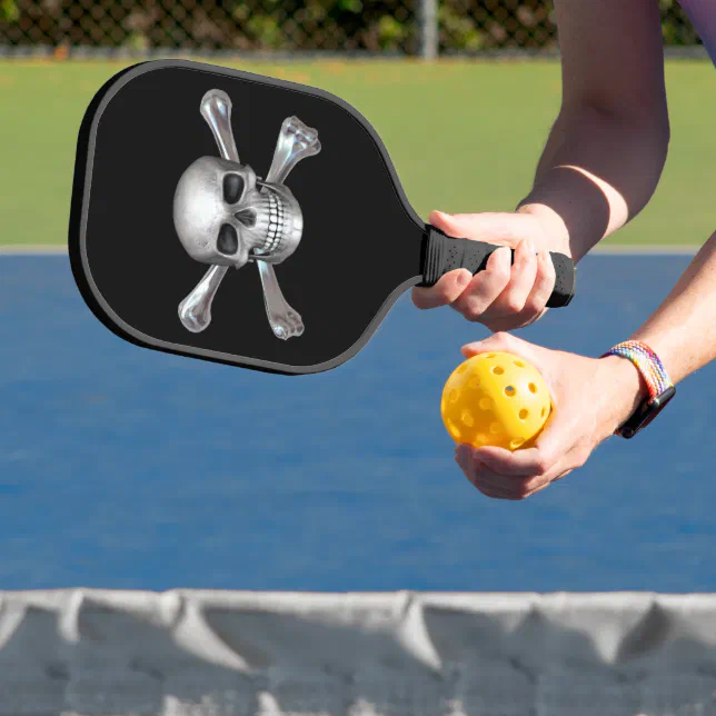 3D Silver Metal Skull And Crossbones Pickleball Paddle | Zazzle