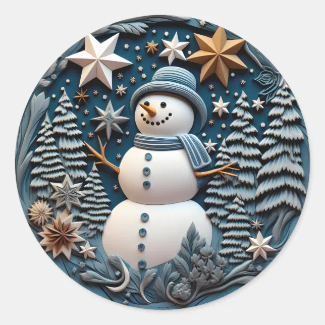 3D Snowman Chirstmas Classic Round Sticker | Zazzle