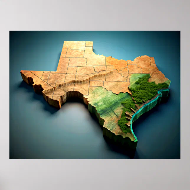 3D Texas Map Poster | Zazzle