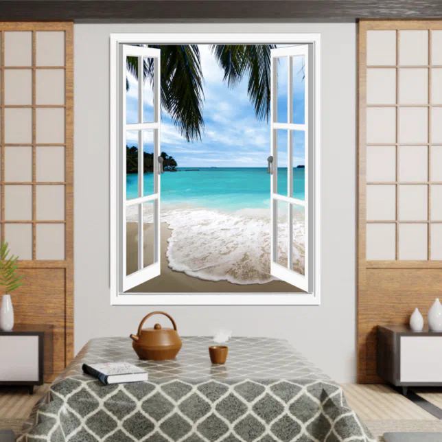 3D Tropical Sea And Beach Window View Poster | Zazzle